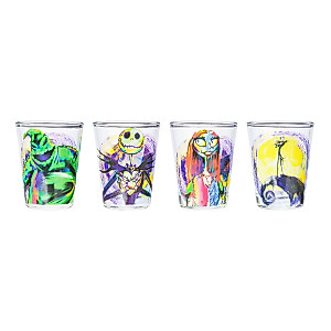 Silver Buffalo Disney Nightmare Before Christmas Splatter Characters 4pc Mini Glass Set, 1.5 Ounces