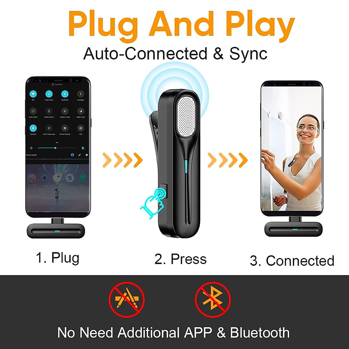 Jassco Wireless Lavalier Microphone for Android USB C Phone, Noise Reduction Lapel Mic Clip with Charging Case Recording, YouTube, Facebook LiveStream, Vlog, TikTok (No APP or Bluetooth Needed), DX01