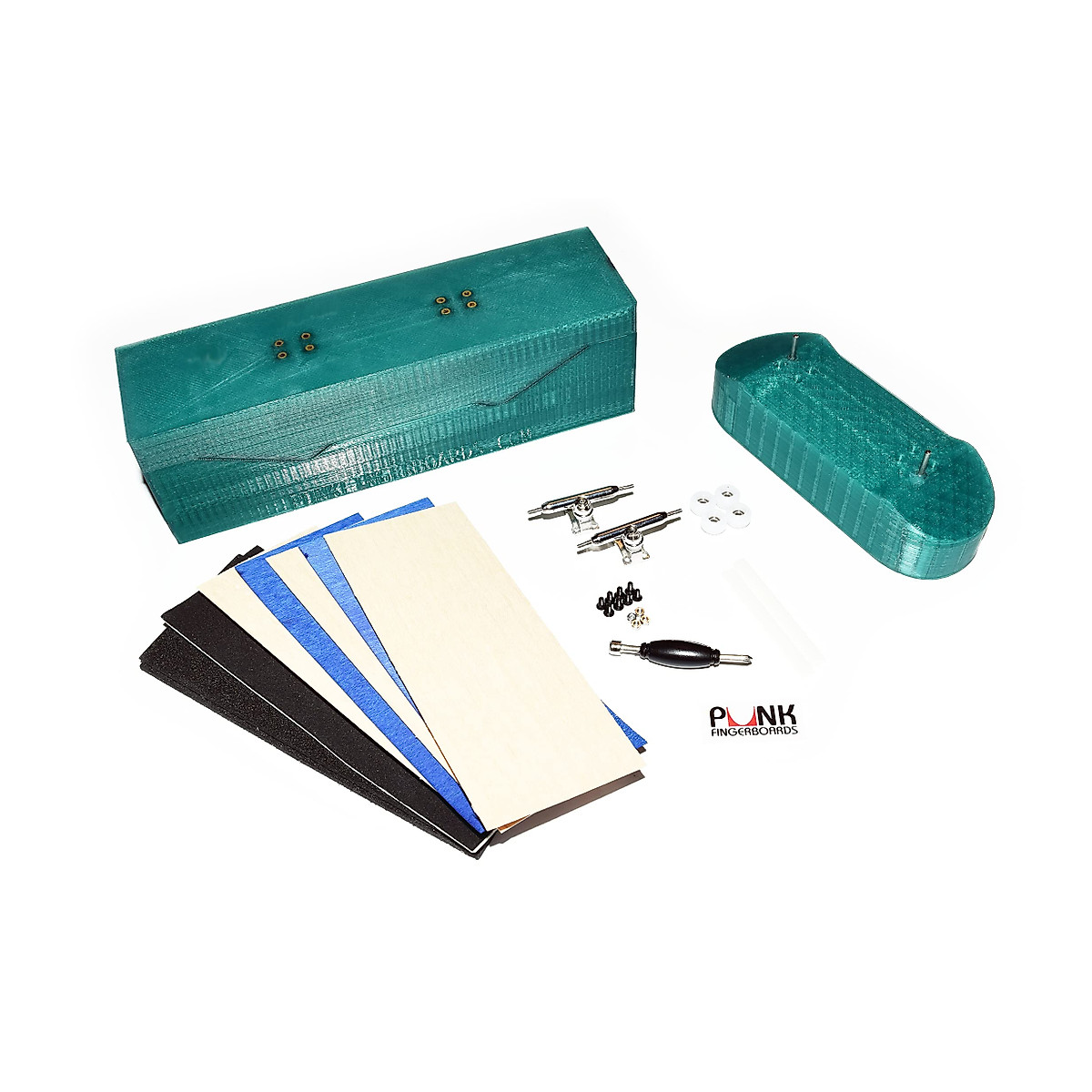 Pro 34mm Fingerboard High Kick Mold Kit - Veneer, Trucks, Wheels, Grip +Rails, Random