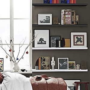 OYUGET Black Floating Shelves, 15.7 Inch Rustic White Wall Shelves, Wood Shelves for Wall Storage Decor, Farmhouse Wall Mounted Shelves for Bedroom Bathroom Living Room Kitchen Set of 4