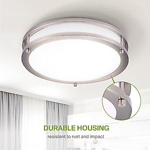 ASD LED 12 Inch Round Flush Mount Light Fixture | 20W 1600LM 3000K-5000K 100-277V | 3CCT, Dimmable, Energy Star, ETL Listed | Close to Ceiling Double Ring Lamp, Low Profile Lighting | Nickel