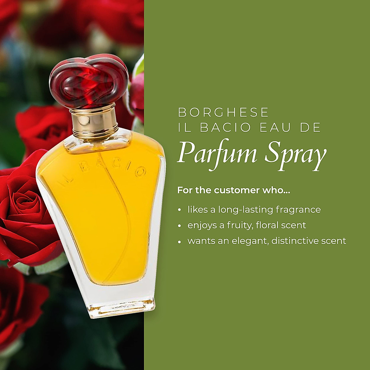 Borghese Il Bacio Eau De Parfum for Women - Fruity Floral Perfume With Jasmine, Rose, Freesia, Amber, Sandalwood, Cedarwood & Musk, Perfume for Women