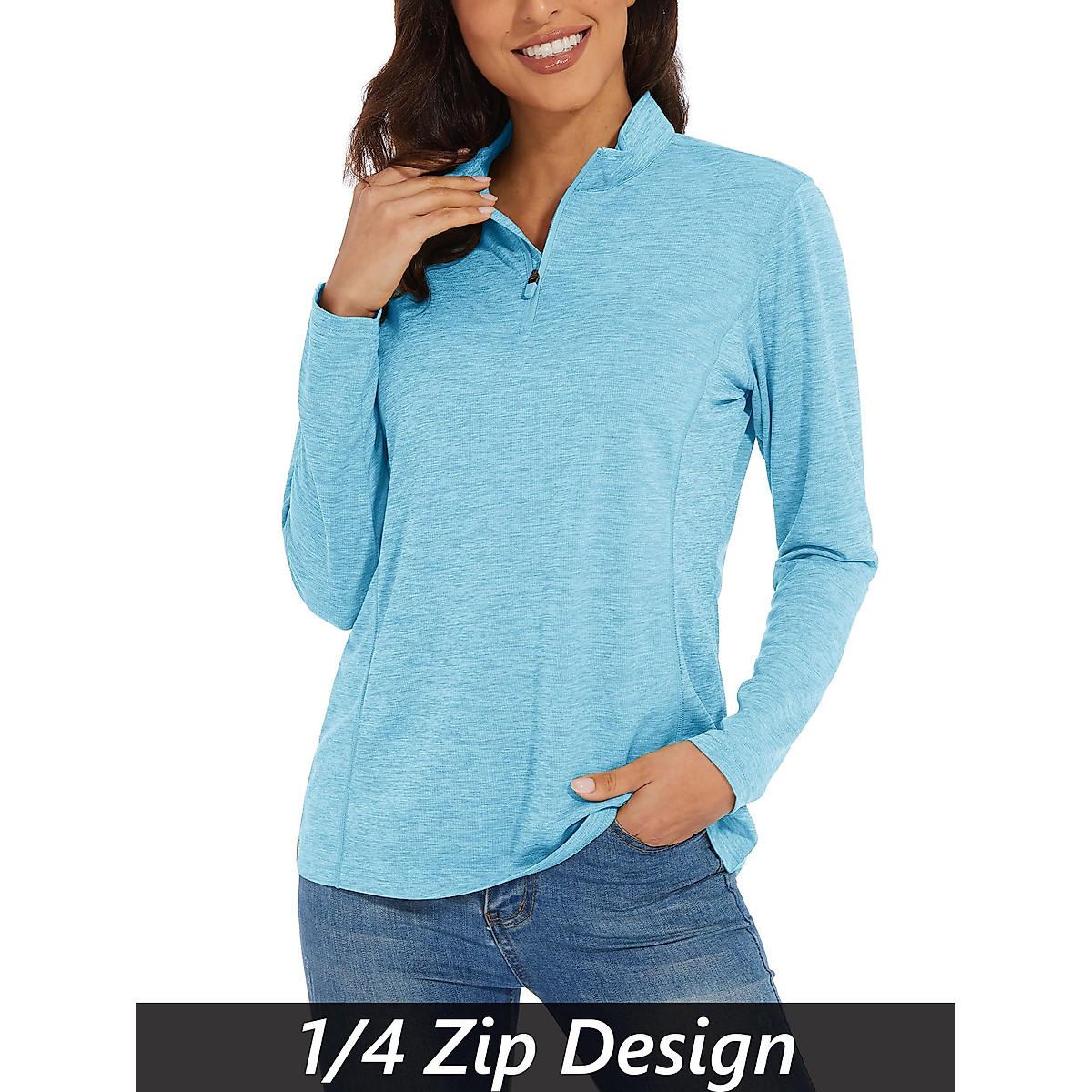 MAGCOMSEN UV Shirts for Women Long Sleeve Shirts Women Fall Shirts for Women Running Shirts Workout Athletic Shirts Water Blue XXL