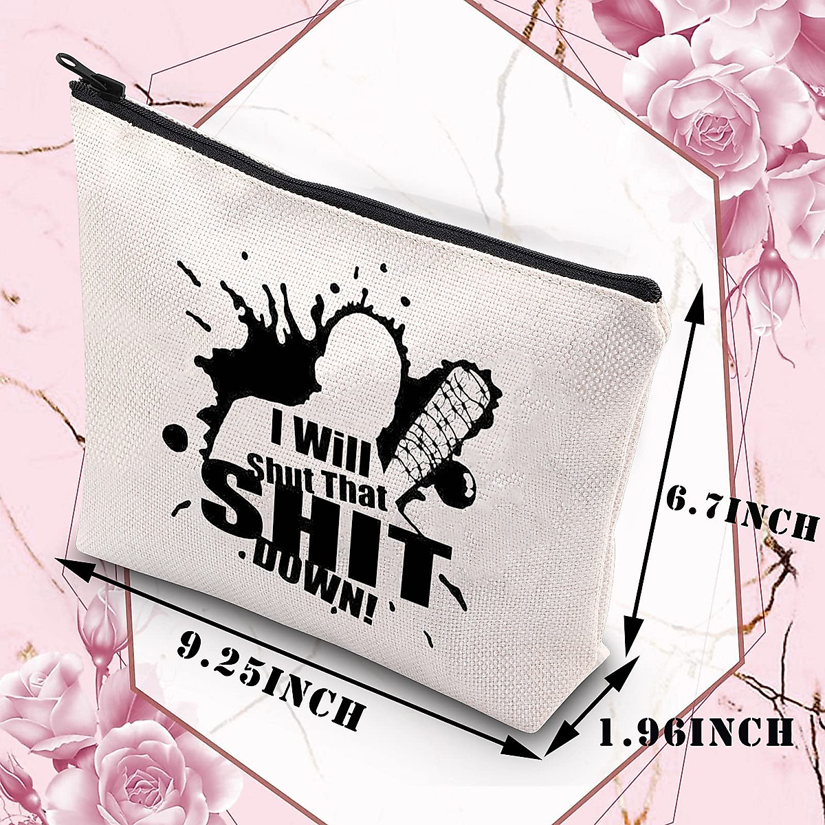 BDPWSS I Will Shut That Shit Down Makeup Bag Travel Pouch For Women Zombie Lover Gift Baseball Bat Gift Redemption Gift (Shut that down)