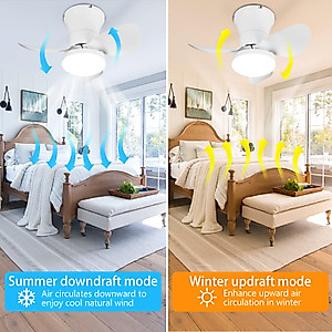 Ohniyou 21'' Small Flush Mount Ceiling Fan with Light, Remote & APP Control, DC Motor, Dimmable, 3 Color Light