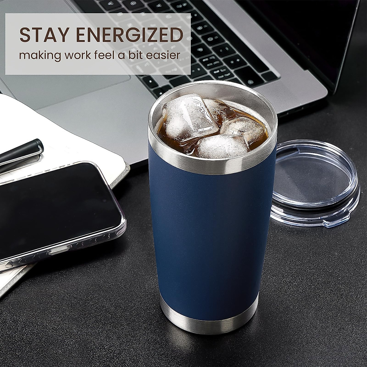 MEWAY 20oz Tumbler Cup Double Wall Vacuum Insulated Travel Mug Bulk, Stainless Steel Tumblers with Lid and Straw, Durable Powder Coated Coffee Cups for Cold & Hot Drinks (Navy, 1)