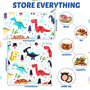 12 Pieces Reusable Snack Bags for Kids Zipper Snack Pouches Washable Silicone Sandwich Bags Food Safety Snack Bags Dual Layer Bag (Funny Style)