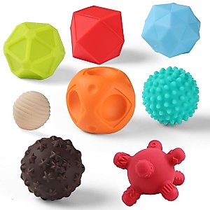 TuiVeSafu Baby Textured Sensory Ball Set Soft Squeeze Massage Balls with Bright Color and Multi Shape,Learning Early Educational Toys for 6+ Months Toddlers Boys and Girls(8PCS)