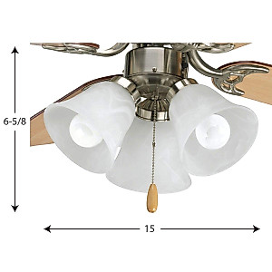 Progress Lighting AirPro Collection Three-Light Ceiling Fan Light, Brushed Nickel