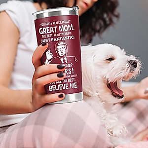 AREOK Gifts for Mom from Daughter Son Kids, Mom Tumbler Cup - Best Mom Christmas Gifts, Great Mom Mother Gifts, Happy Birthday Gifts for Mom, 20 OZ Tumbler for Mom, Deep Red