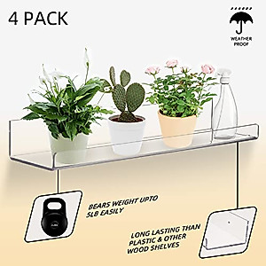 LUOBAO Acrylic 15" Invisible Floating Wall Ledge Display Shelves,Floating Wall Bookshelf,Nail Polish Rack,Wall Mounted Shelf,Clear (4 Pack - 4mm)