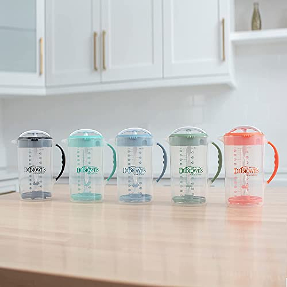 Dr. Brown's Baby Formula Mixing Pitcher 32oz, Blue with Anti-Colic Options+ Wide-Neck Baby Bottles, 4 Pack, 9 oz