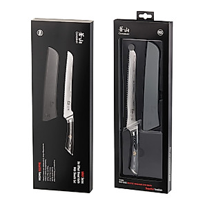 Cangshan NAKA Series 503060 X-7 Steel Forged 9-inch Offset Bread Knife with Sheath