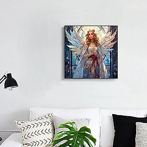 5D Diamond Painting Kits Christmas Angel Stained Glass DIY Diamond Full Round Drill Diamond Art Painting for Adults with Accessories for Home Wall Decor 30x30cm/11.8x11.8in