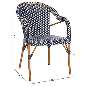 SAFAVIEH Outdoor Collection California Navy/White 18-inch Bistro Arm Chair Set of 2 (Fully Assembled)