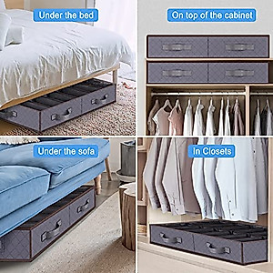Anyoneer Under Bed Shoe Storage Organizer, Set of 2, Sturdy Structure, Adjustable Dividers, Reinforced Handle, Sturdy Zipper, Fits 24 Pairs Total, Underbed Storage Solution with Clear Window, Breathable, Gray
