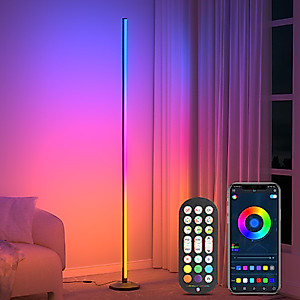 OUTON Smart LED Floor Lamp RGB, Color Changing Corner Lamp with APP and Remote Control, 16 Million DIY Colors, Music Sync, 64+ Scene, Timer Setting, Modern Standing Lamp for Living Room Bedroom Gaming