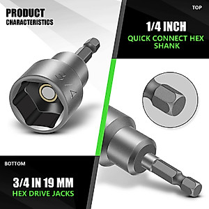 FTIHTRY 3pcs RV Socket Set, Leveling Scissor Jack Socket Drill Adapter With With 1/4" Quick Connect Shank Works With All 3/4" and 19mm Hex Drive Jacks.