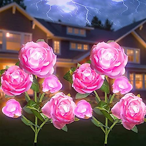 SmilingTown Solar Flower Lights Garden Decorations Outdoor Waterproof [Updated] 2 Packs 10 Pink Roses Solar Decorative Stake Lights for Patio Pathway Yard Lawn Decor Gifts