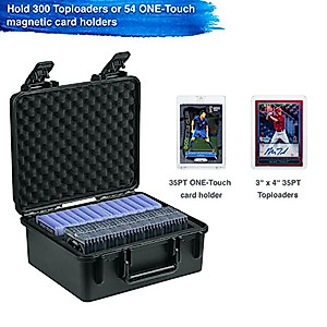 WPGEAR Waterproof Toploader Storage Box for 3" x 4" 35PT Rigid Card Holder, Trading Card Case Holds 300 Toploaders, Fit Sport Card with ONE Touch Magnetic Card Holder