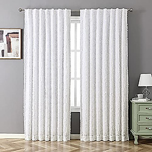 OWENIE White Blackout Curtains 84 inch Length 2 Panel Set, Sheer with 100% Blackout Curtain Liner Thermal Insulated, 3D Jacquard Clip Double Layer Rod Pocket Back Tab Panel Drapes, 2 Panels, 52 x 84