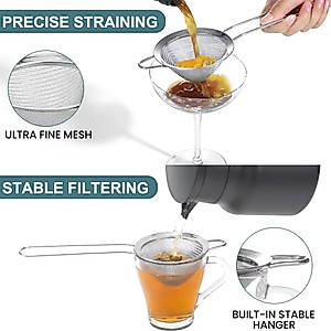 CUNSENR Premium Fine Mesh Tea Strainer - Stainless Steel Cocktail Strainer for Drink - Small Strainers for Kitchen, Tea Herbs, Juice, Coffee - Mini Strainer for Juicing - Easy to Use & Clean, Silver