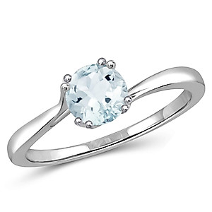 JEWELEXCESS Aquamarine Ring March Birthstone Jewelry – 0.40 Carat Aquamarine Sterling Silver Ring Jewelry– Gemstone Rings with Hypoallergenic Sterling Silver Band