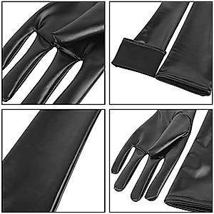 Luwint Women Long Leather Gloves, Black Wet Look Latex Gloves for Costume Dress Opera Party