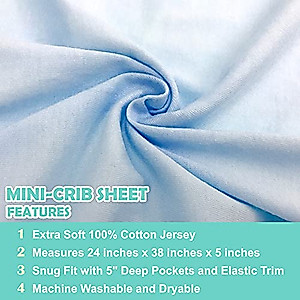 American Baby Company Fitted Mini Crib Sheet 24" x 38", Soft Breathable Neutral 100% Cotton Jersey Portable Sheet, Baby Blue, for Boys and Girls, Fits Most Pack N Play and Mini Crib Mattresses