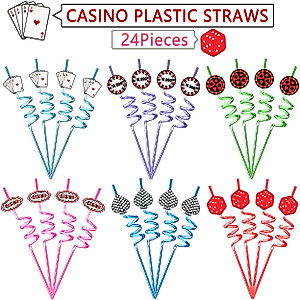 Casino Party Favors Casino Straws 24pcs Casino Theme Party Decorations Supplies Casino Plastic Crazy Straws for Las Vegas Birthday Party, Casino Night, Poker Events Party Decorations
