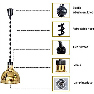 LINKANRUO Commercial Food Heat Lamp Warmer, Food Warmer Lamp Telescopic, Food Heat Lamp Hanging Food Warmer Lamp Buffet Food Heat Preservation Chandelier Restaurant Equipment Lamps(Gold)