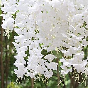 MARTHA&IVAN 26 Stems Artificial Wisteria Garland Fake Wisteria Vine Hanging Flower Bush String for Wedding Garden Party Decoration (26 Stems White)