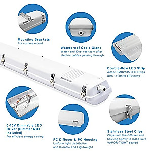 Amptonica 4FT LED Vapor Tight Light, 60W 6600lm(100W Eq.) Vapor Proof Light Fixture, 5000K Waterproof Shop Light for Car Wash, Carport, Walk in Freezer, Parking Garage, UL List 4-Pack