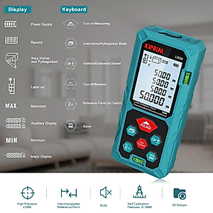 Laser Distance Measure 165 Feet with 2 Bubble Levels,M/in/Ft Unit Switching Backlit LCD,99 Sets Data Storage and Pythagorean Mode, Measure Distance, Area and Volume Kiprim LD50