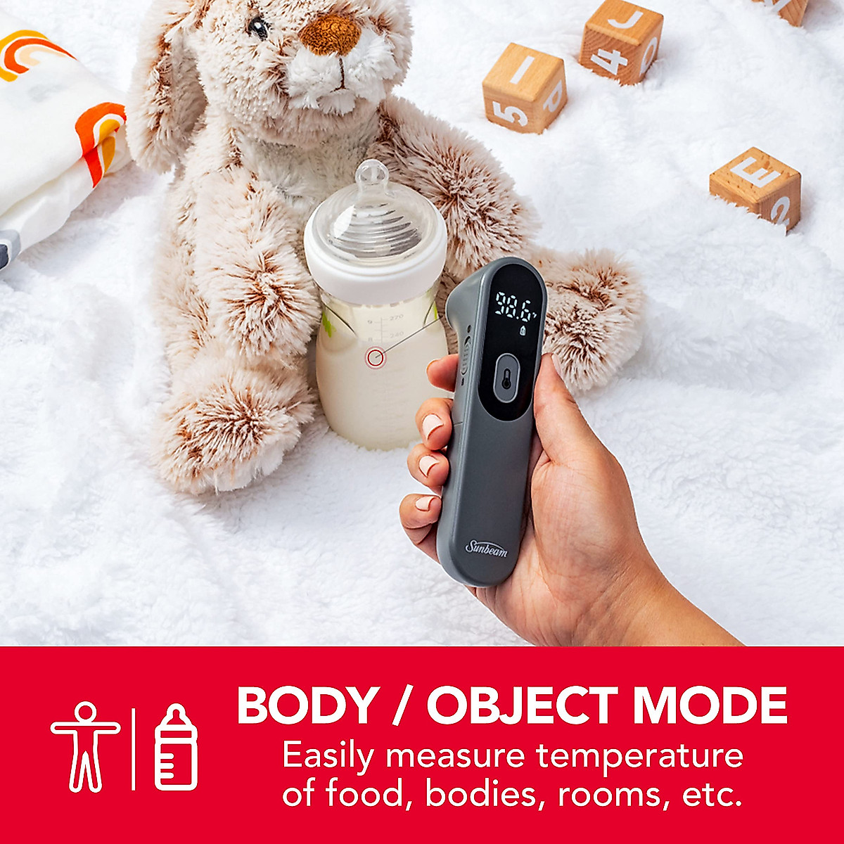 Sunbeam Touchless Body & Object Digital Infrared Thermometer for Adults and Kids, Instant Accurate Reading, Fever Indicator