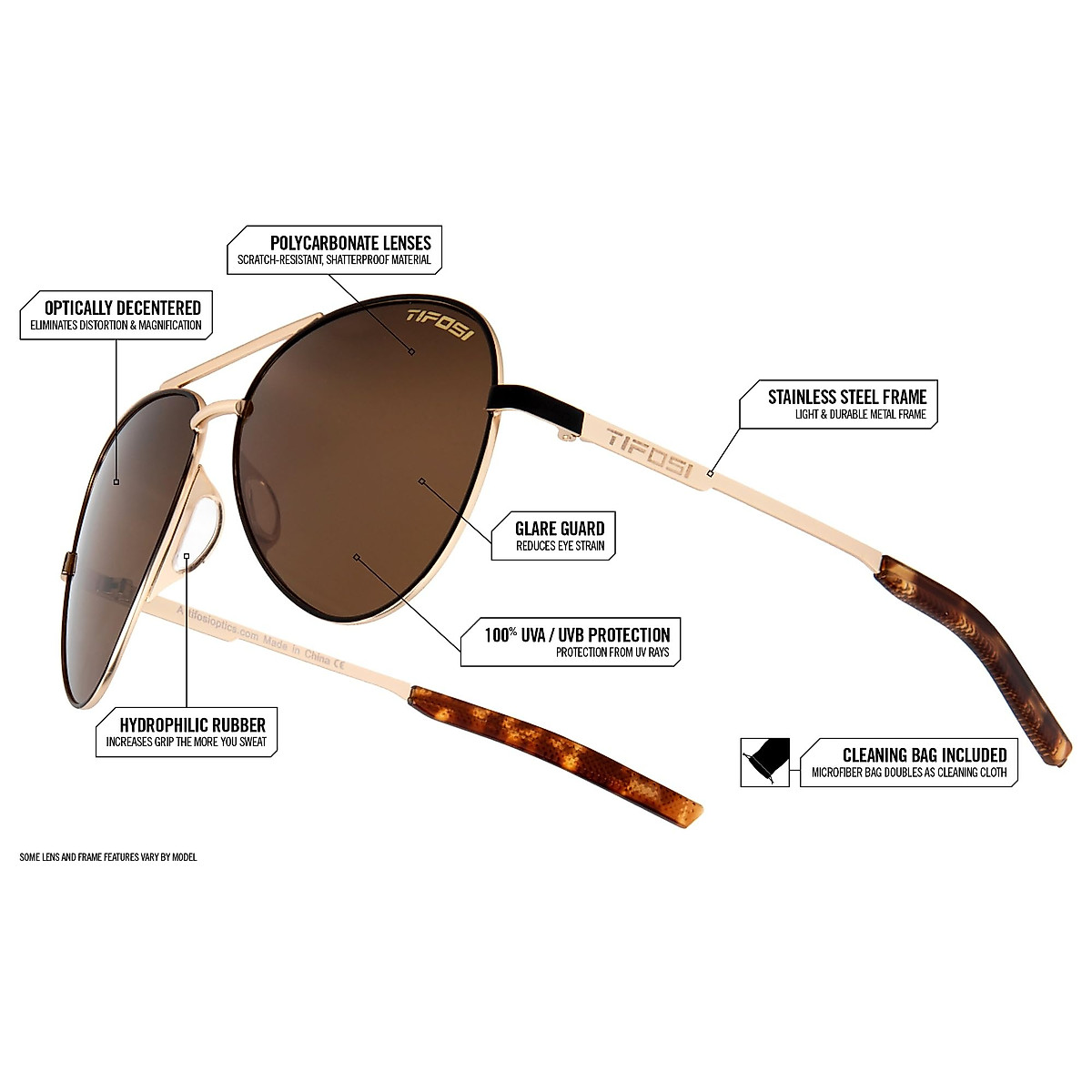 Tifosi Optics Shwae Aviator Sunglasses (Midnight Gold, Brown)