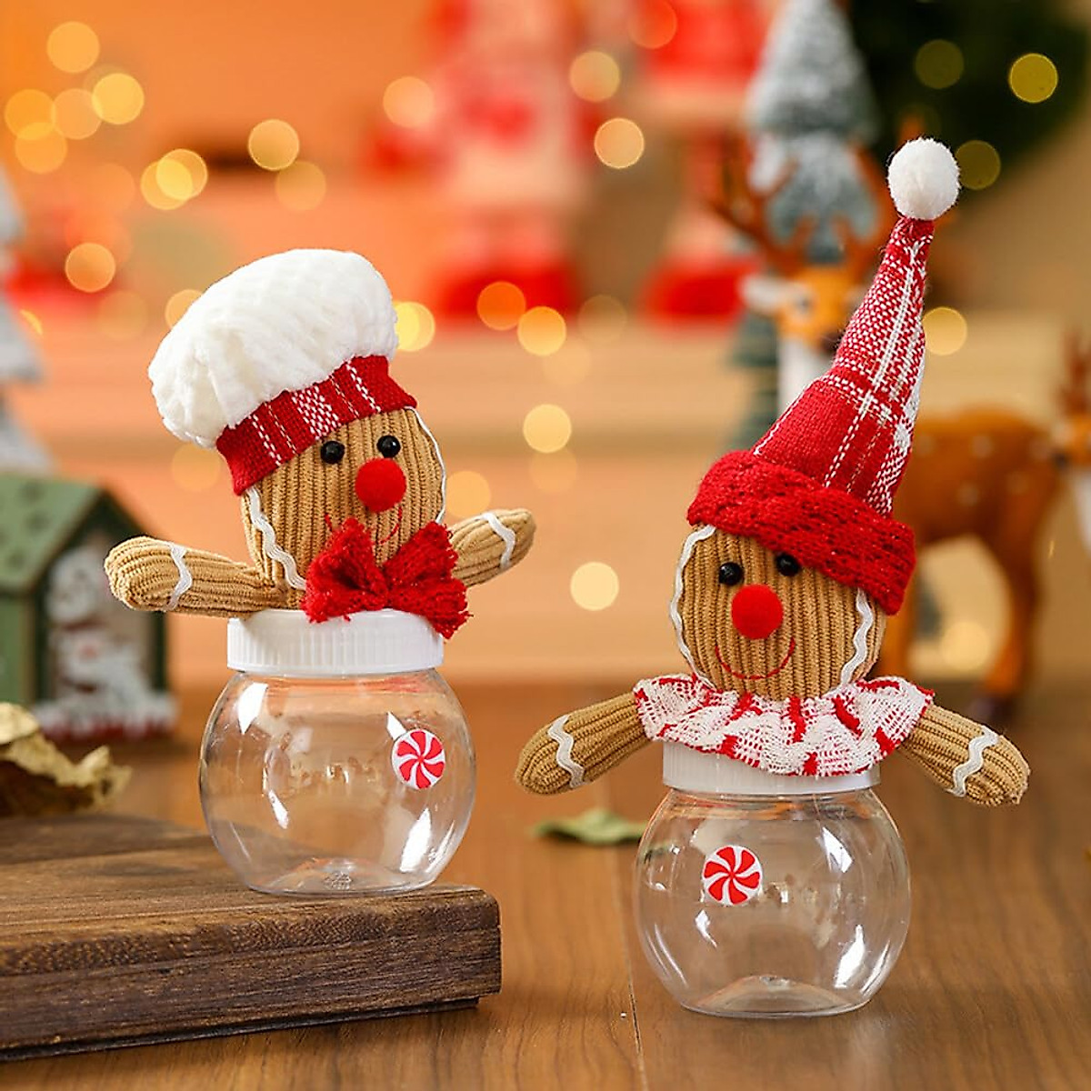 EUBUY 2Pcs Christmas Candy Jar with Gingerbread Man Shape Xmas Gingerbread Storage Organizer Xmas Cookie Jars Candy Box Christmas Party Snowman Container Gingerbread Decorations