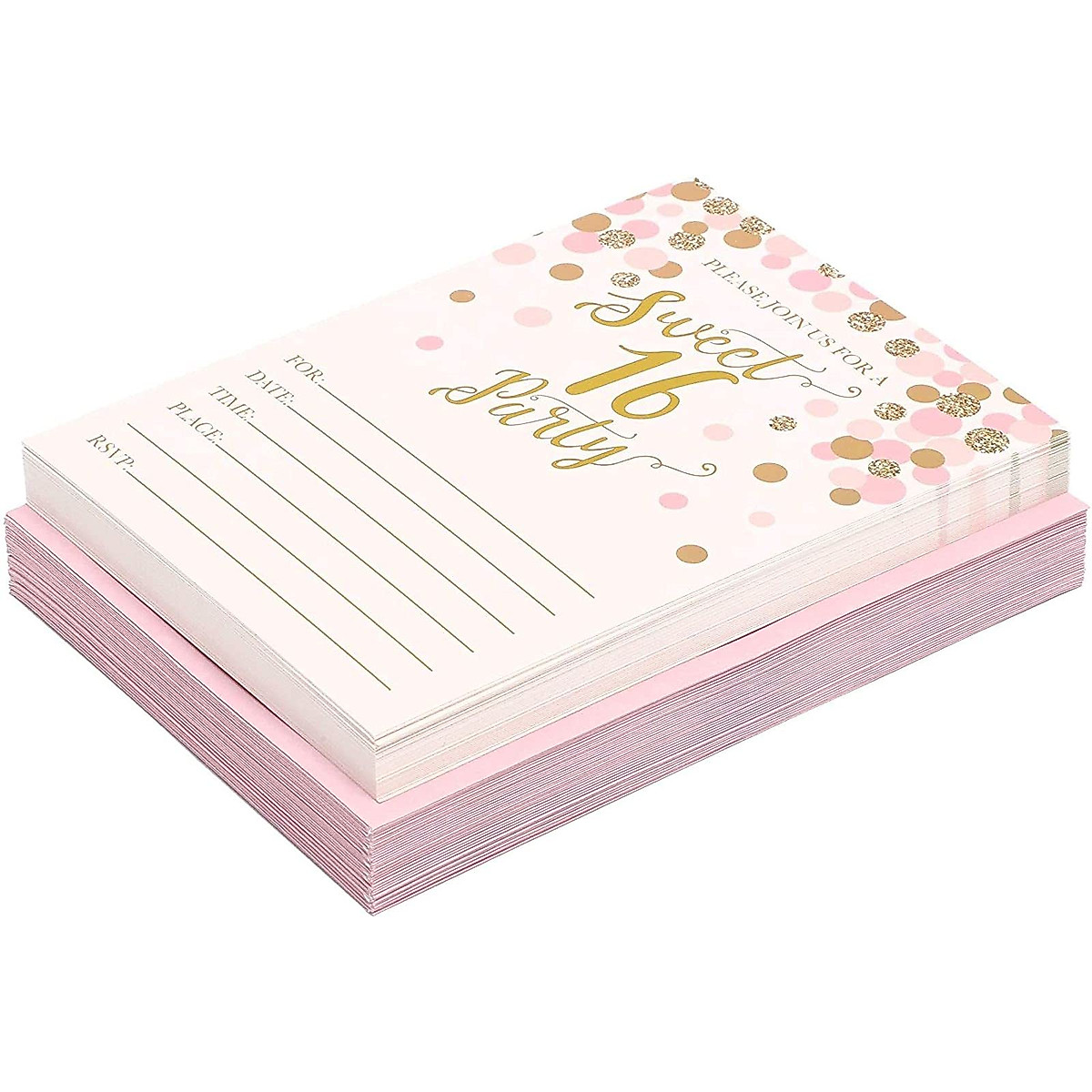 Sparkle and Bash 36-Pack Sweet 16 Birthday Party Invitations With Envelopes for RSVP Party (Pink & Gold, 7 x 5 In)