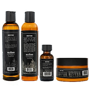 Live Bearded Complete Beard Grooming Kit, Made in the USA with All-Natural Ingredients - Beard Wash, Conditioner, Beard Butter & Beard Oil Kit - Mens Beard Grooming Set, in Scent 1880, Sweet Bourbon