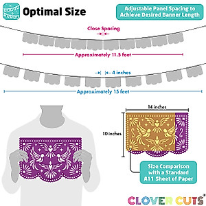 CLOVER CUTS, 50 Multi-Colored Felt Papel Picado Banners, Fiesta Party Decorations, Cinco de Mayo Decorations, Día de Los Muertos Decorations