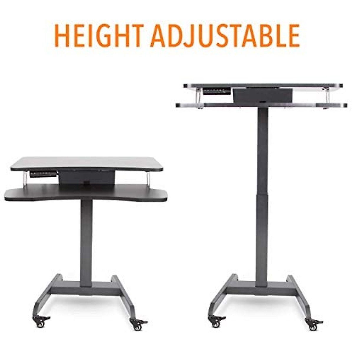 Stand Steady Cruizer Premier Rolling Electric Podium Desk - Height Adjustable, Mobile Standing Desk with Wheels, Keyboard Tray, Programmable Control, Compact Design for Office, School, Home (Black)