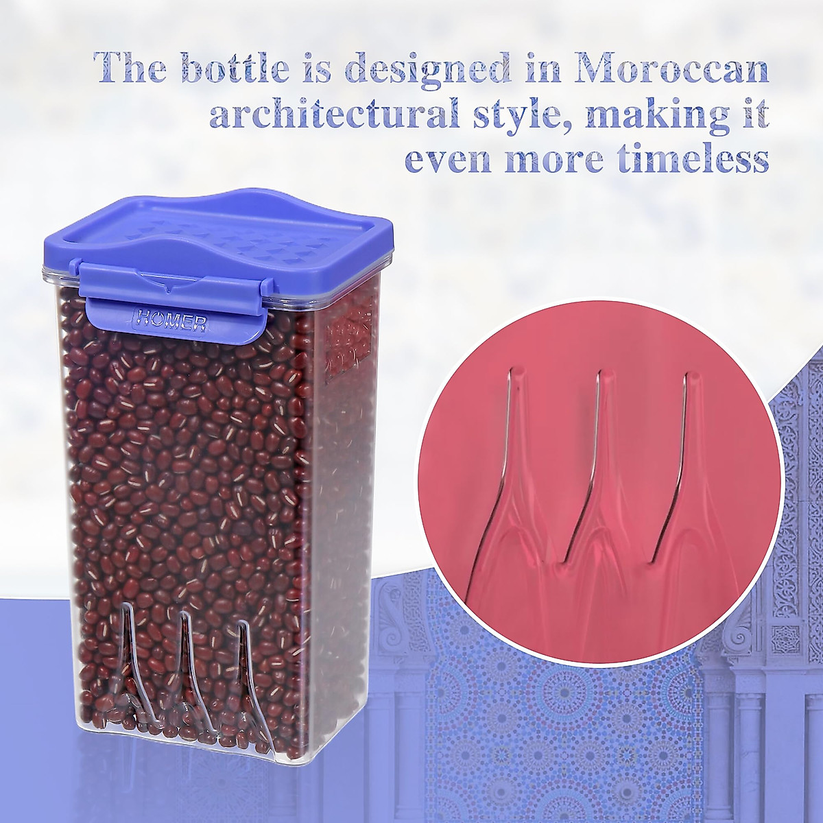 HOMER 8-Piece Moroccan Style Airtight Food Storage Containers - Versatile Kitchen Organizers with Easy Lock Sealing Lids - Includes Tall, Medium, Small & Mini Sizes - BPA-Free - Bonus Labels & Marker