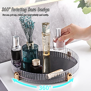 WOWOHA Lazy Susan Cabinet Organizer for Countertop, Spice Rack, Kitchen, Bathroom, Makeup,360 Degree Rotating Turntable Organizer (Gray-Transparent)