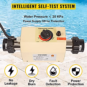 Happybuy Electric Water Heater fit for Thermostat 2KW 220V Electric Water Heater fit for Thermostat for Max 528 Gallon Mini Swimming Pool SPA Swimming Pool fit for Thermostat Automated 50mm Interface