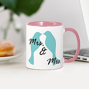 CafePress MRS. AND MRS. BLUE LOVE BIRD LESBIAN WEDDING CARD Ceramic Coffee Mug, Tea Cup 11 oz
