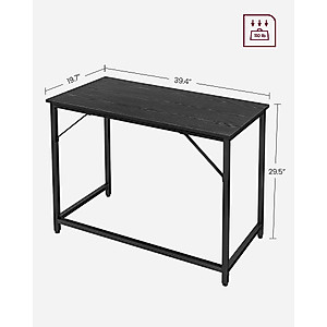 VASAGLE Computer Desk, Gaming Desk, Home Office Desk, for Small Spaces, 19.7 x 39.4 x 29.5 Inches, Industrial Style, Metal Frame, Black with Wood Grain ULWD041B56