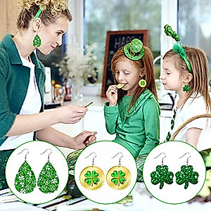 9 Pairs St Patrick's Day Pairs Faux Leather Earrings for Women Lightweight Leaf Long Dangle Earrings Teardrop Earrings
