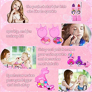 MagicToiee Brithday Gifts Unicorn Makeup Kit for Kids, Washable Cosmetic Set as Princess Birthday Gift Toy with Bag, Children Cosmetic Beauty Set for Girls Age 4 5 6 7 8 9 10 Year Old
