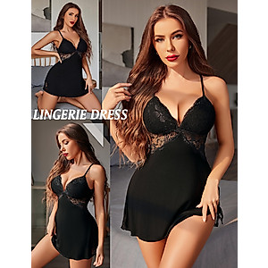 Avidlove Women Lingerie Lace Chemise Sleepwear Womens Nightgowns Sexy Black Large