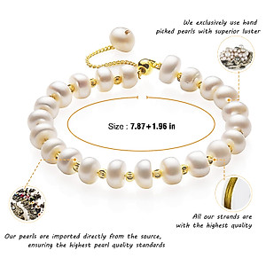 XYJZXY Baroque Freshwater Pearl Bracelet for Women 14k Gold Adjustable Slider Bracelet Dainty Pearl Bracelets Valentine Gifts Wedding Jewelry